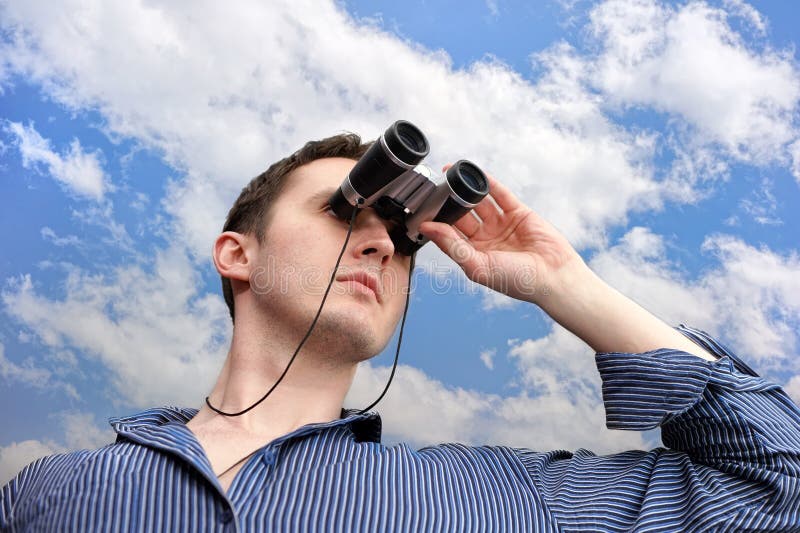Man with Little Field-glass Stock Image - Image of caucasian, close ...