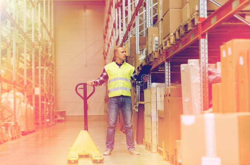 Man with Loader and Clipboard at Warehouse Stock Image - Image of ...