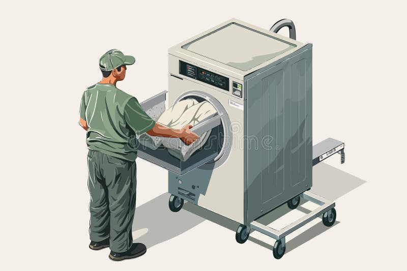 Man Loading Laundry Machine Flat Isolated Stock Vector - Illustration ...