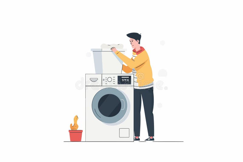 Man Loading Laundry Machine Service Isolated Stock Vector ...