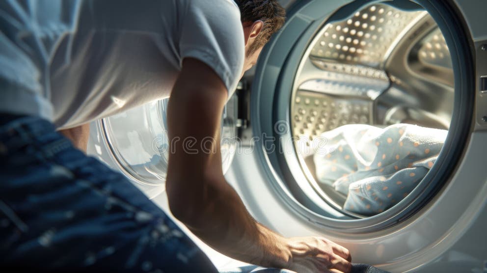 The Man Loading Washing Machine. AI Generated Stock Photo - Image of ...