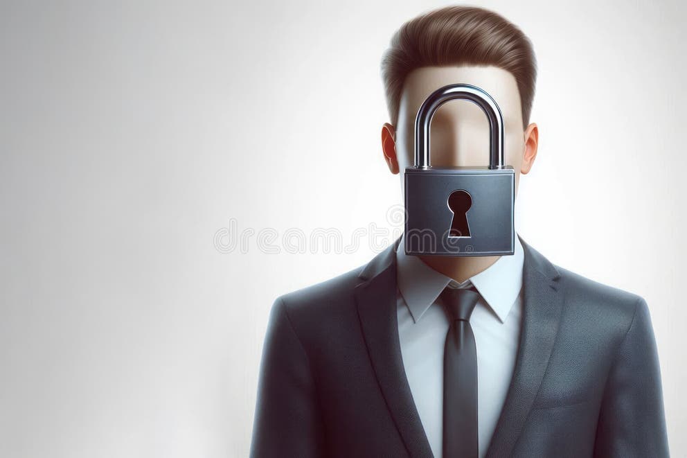 A Man with a Lock instead of a Mouth. Space for Text. Stock Photo ...