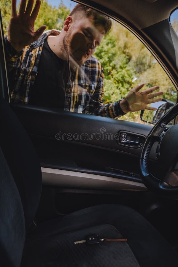 Man Locked Car and Forget Keys Inside Stock Photo - Image of closed ...