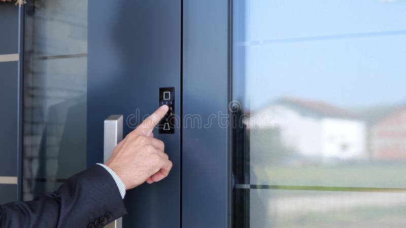 Man Locking Main Door with Password before Leaving Smart Home. Stock ...