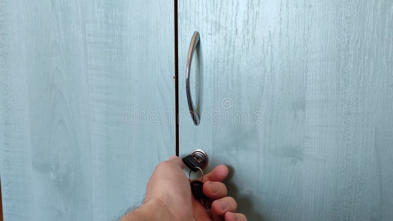 Man Locks the Wardrobe with a Key Stock Video - Video of handle, house ...