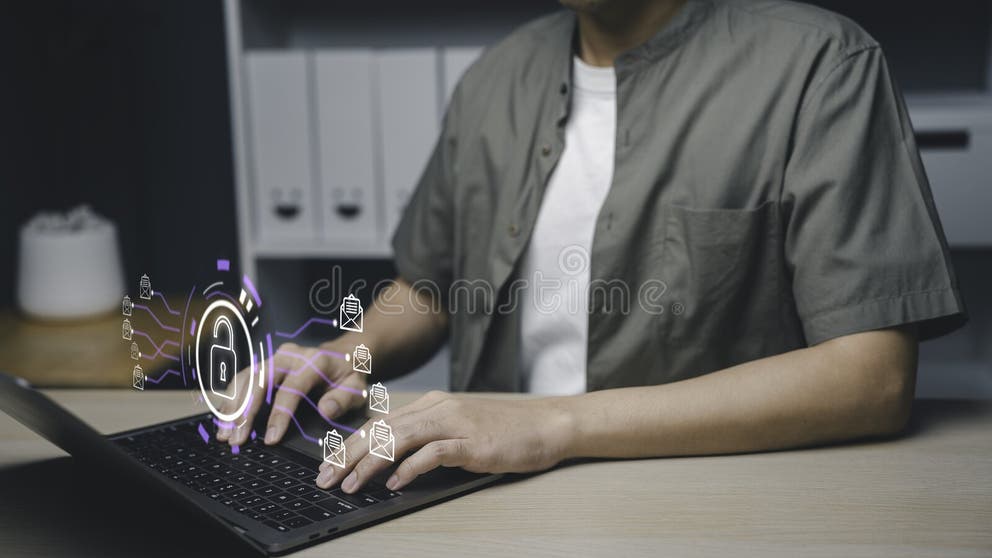 A Man Login with Laptop Pass Cybersecurity and Privacy Concepts To ...