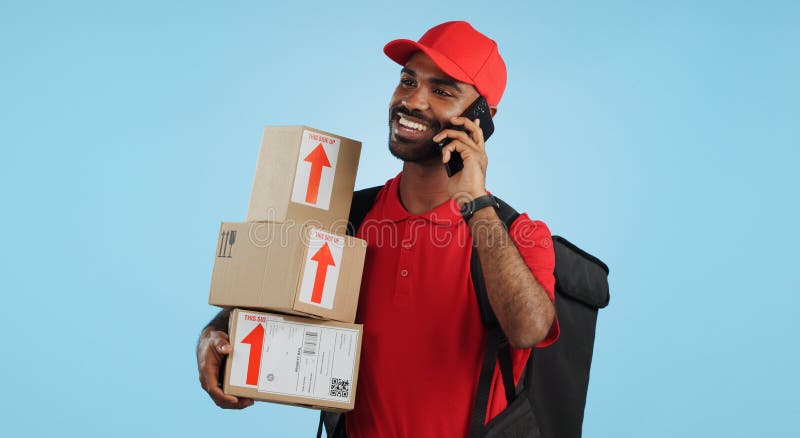 Man, Logistics and Courier with Cellphone in Communication To Client ...