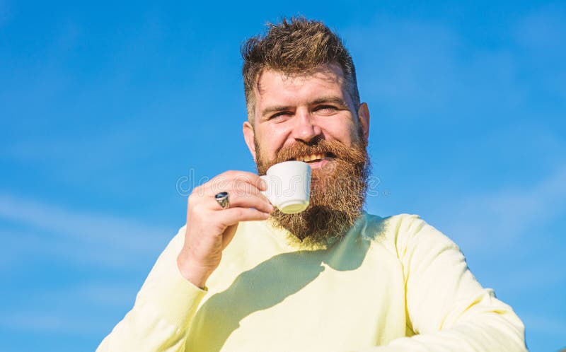 Coffee Taster Concept. Man with Long Beard Enjoy Coffee. Bearded Man ... Coffee Taster Concept. Man with Long Beard Enjoy Coffee. Bearded Man ...