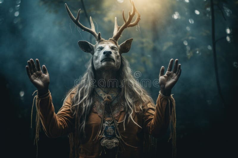A Man with Long Hair Wearing a Deer Mask. Generative AI Image. Stock ...