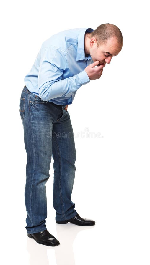 Attractive Young Woman Standing and Looking Down. Side View Stock Photo ...