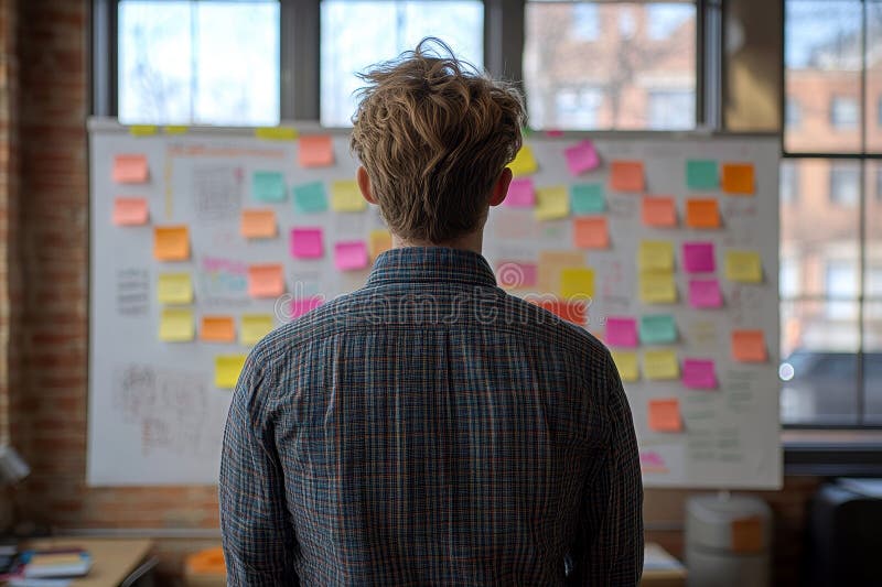 Sticky Notes on a Task Board To Organize Ideas and Workflow in a Office ...