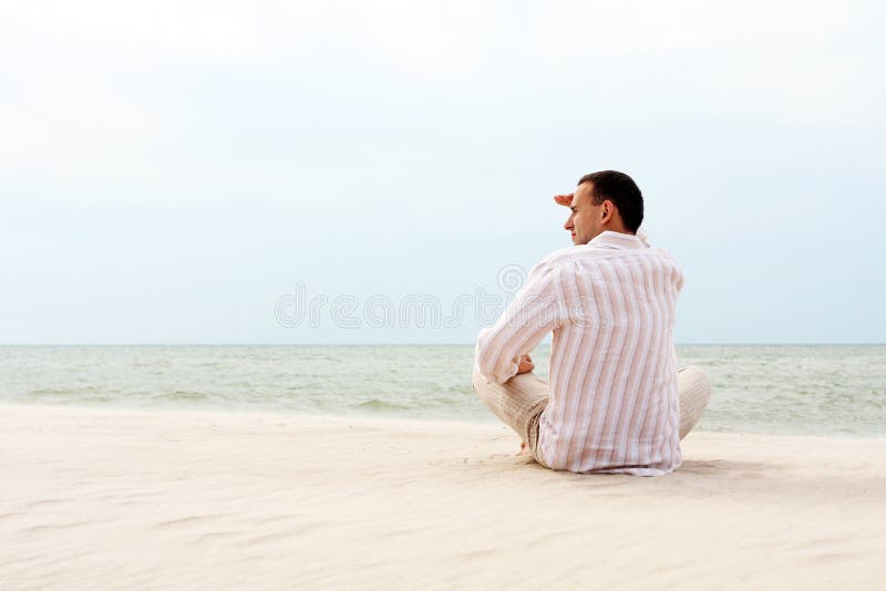 Man Looking Afar Near the Sea Stock Photo - Image of relaxation ...