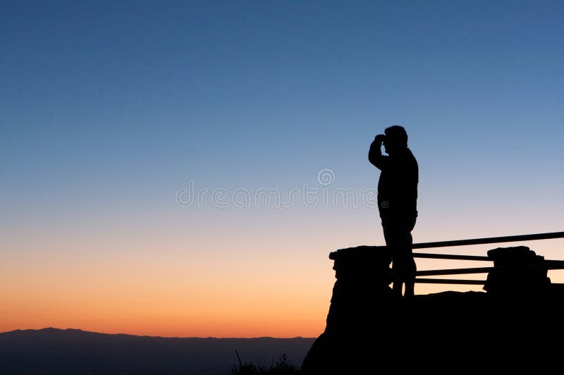 Man Looking at Amazing View at Sunrise Stock Image - Image of leisure ...