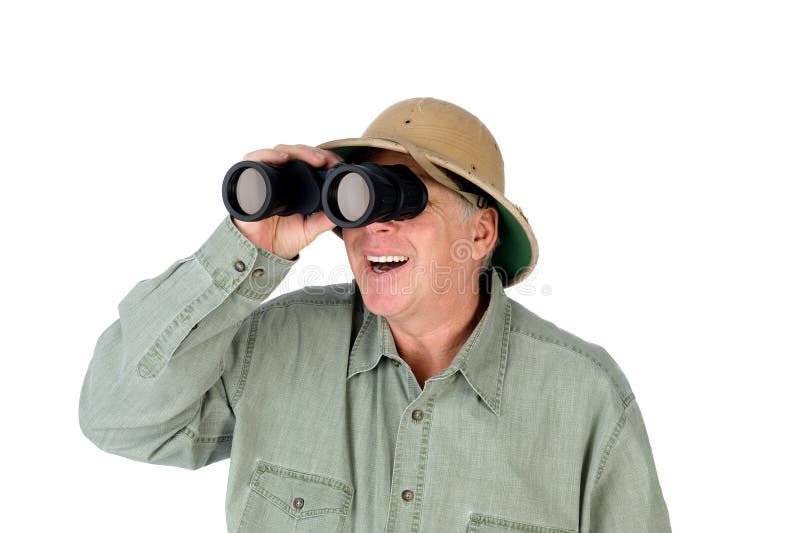Man Looking through Binoculars Stock Photo - Image of white, helmet ...