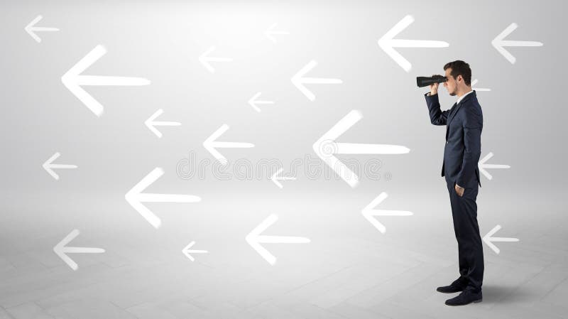 Man Looking with Binoculars and Arrows Around Stock Image - Image of ...