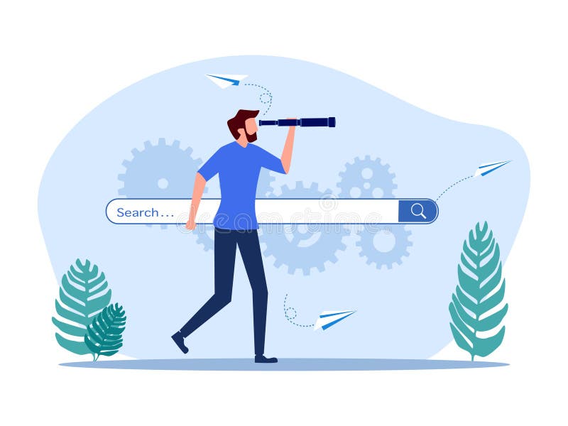 Man Looking through Binoculars with Online Search Bar. Search Engine ...