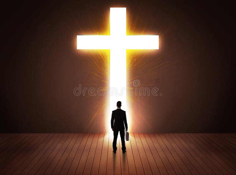 Man Looking at Bright Cross Sign Stock Photo - Image of belief, calling ...