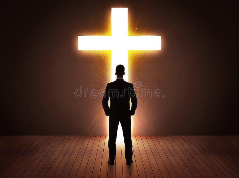Man Looking at Bright Cross Sign Stock Image - Image of entry, crossing ...