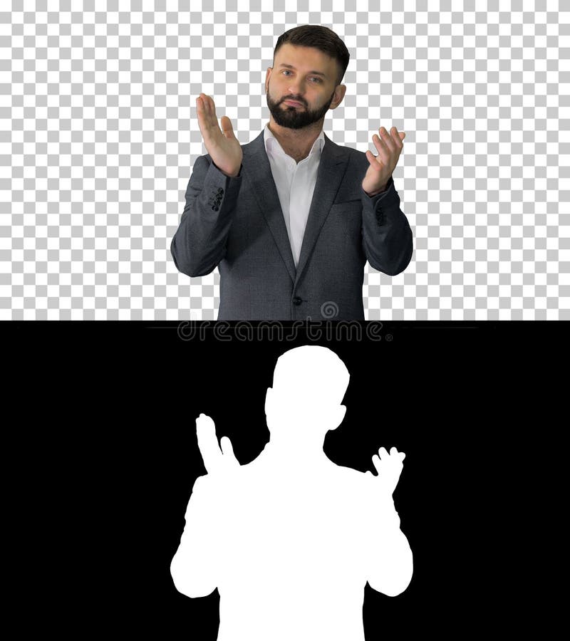 Man Looking at Camera and Applauding, Alpha Channel Stock Image - Image ...