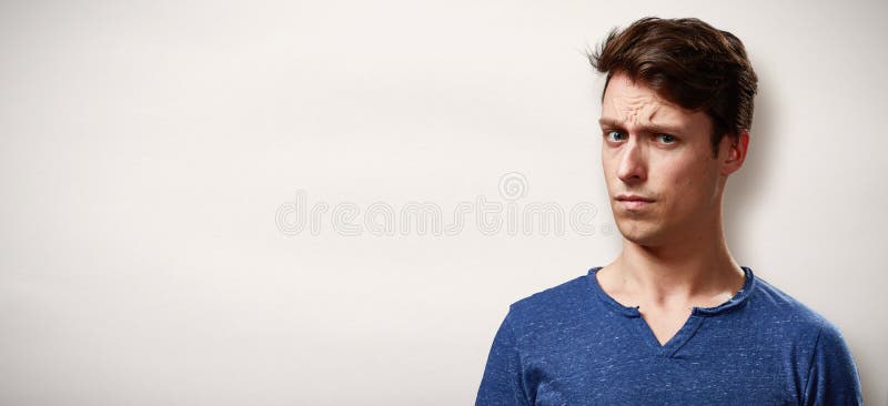 Man Looking Camera with Doubt. Stock Photo - Image of banner ...