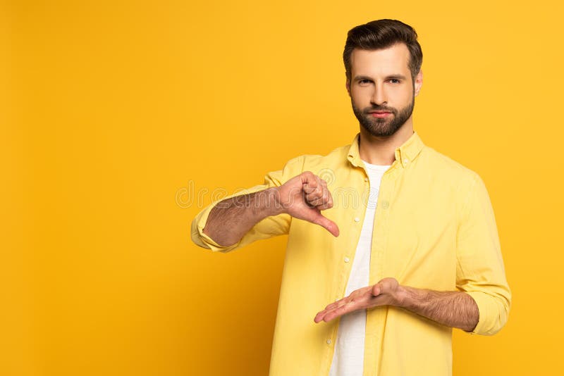 Man Looking at Camera while Showing Gesture from Sign Language Stock ...