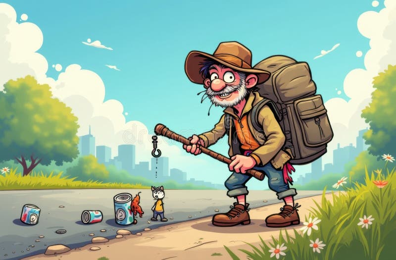 A Man Looking for Cans on the Road at 15-12-2024 Stock Illustration ...