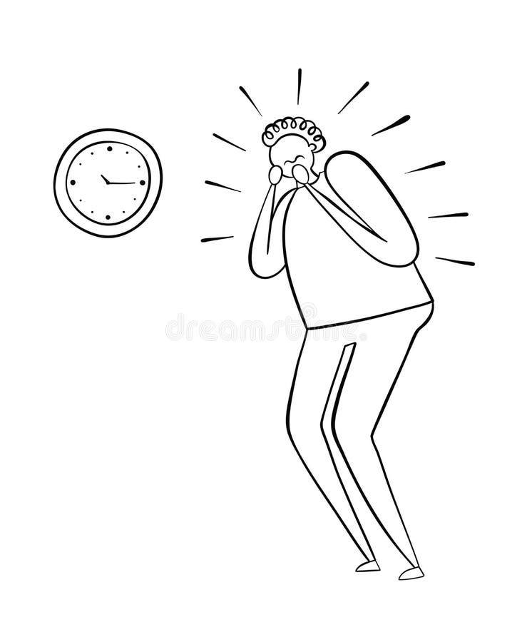The Man is Looking at the Clock and is Very Stressed, Hand-drawn Vector ...