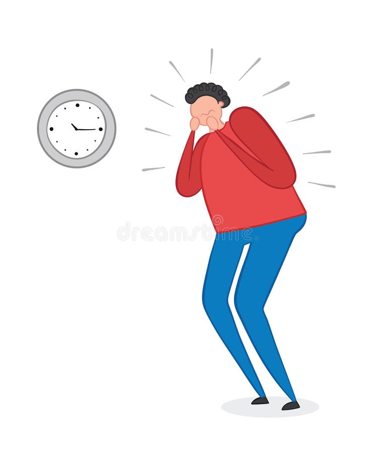 The Man is Looking at the Clock and is Very Stressed, Hand-drawn Vector ...