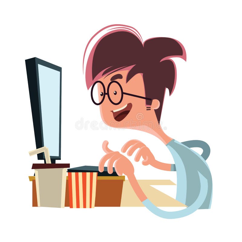 Man Looking at Computer Illustration Cartoon Character Stock ...
