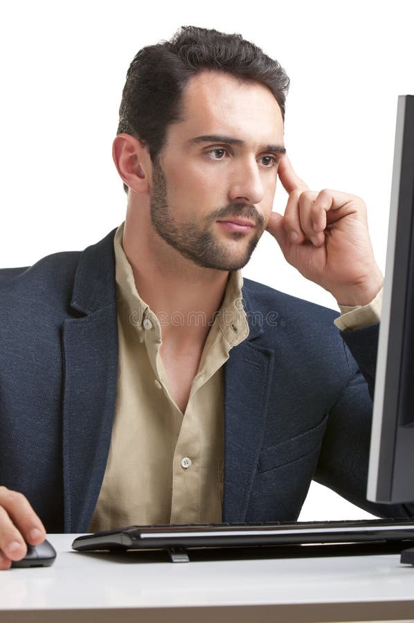 Man Looking At A Computer Monitor Stock Photo - Image of office ...