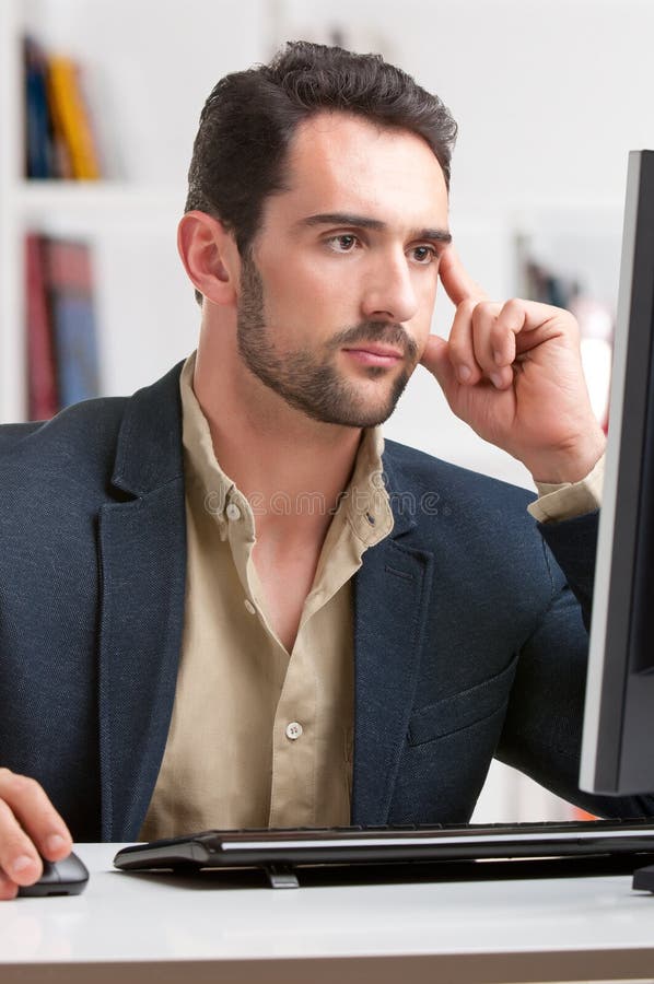 Man Looking at a Computer Monitor Stock Photo - Image of monitor ...