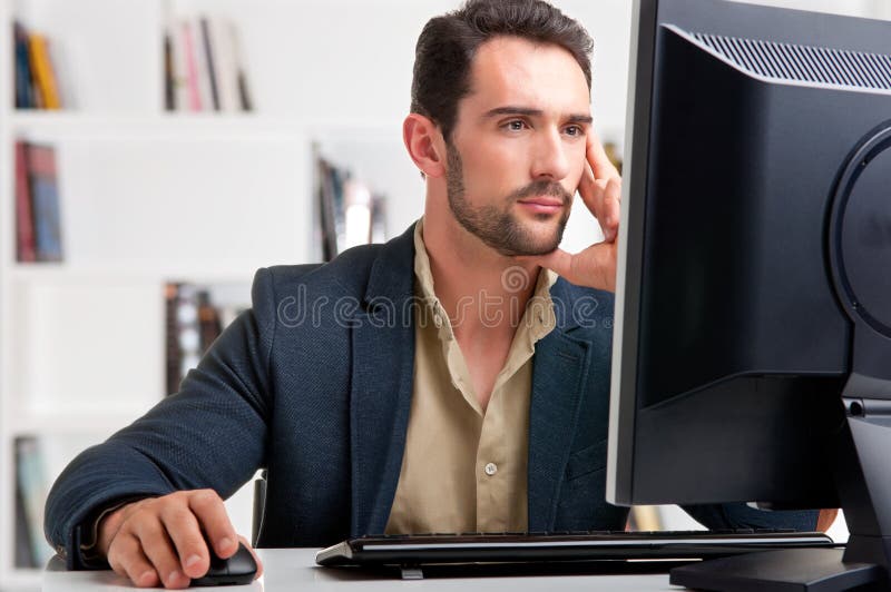 10,010 Man Sitting Desk Computer Monitor Working Stock Photos - Free ...