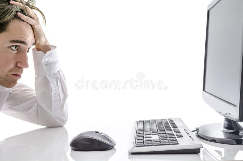 Man Looking at Computer Screen Stock Image - Image of online, computer ...
