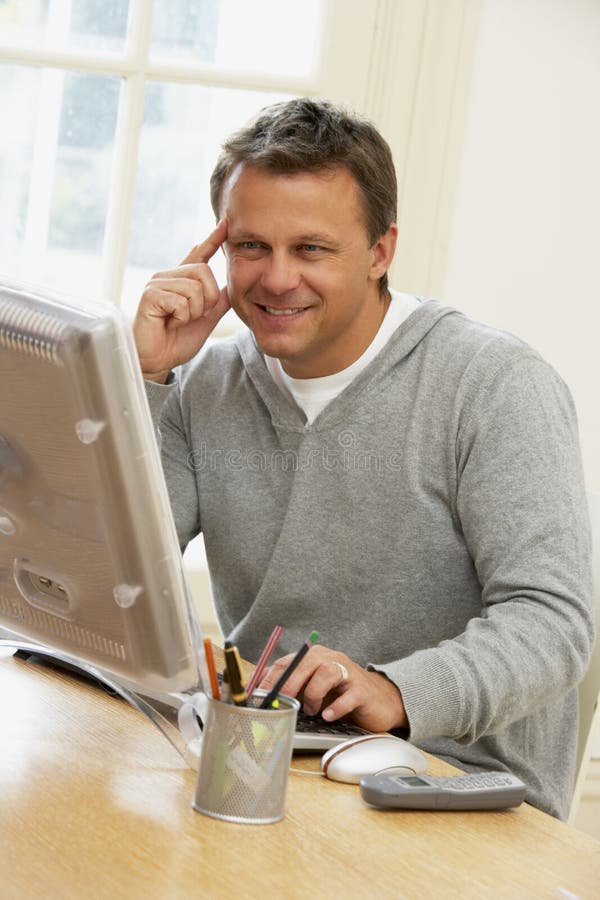 Man Looking at Computer Screen Stock Photo - Image of color, computer ...