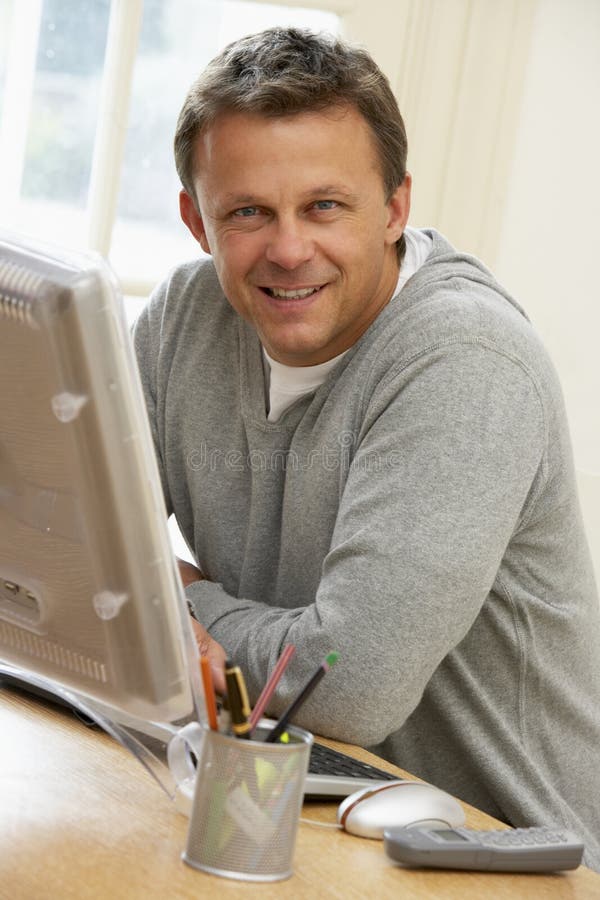 Man Looking at Computer Screen Stock Photo - Image of middle, person ...