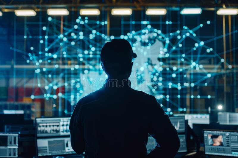 A Man is Looking at a Computer Screen with a Lot of Lines and Dots ...