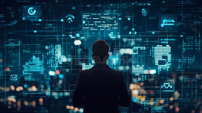 A Man is Looking at a Computer Screen with a Lot of Numbers and Symbols ...