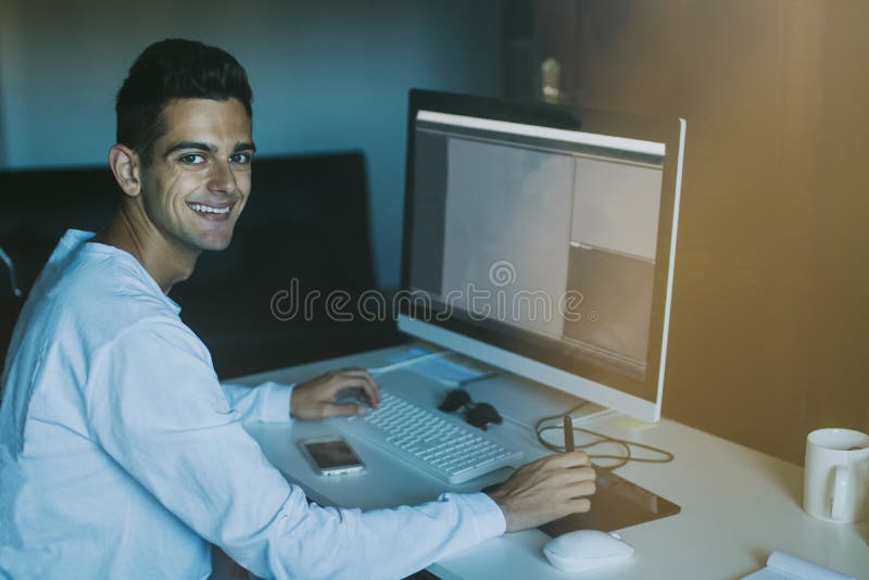 Man Looking at the Computer Screen Stock Image - Image of internet ...