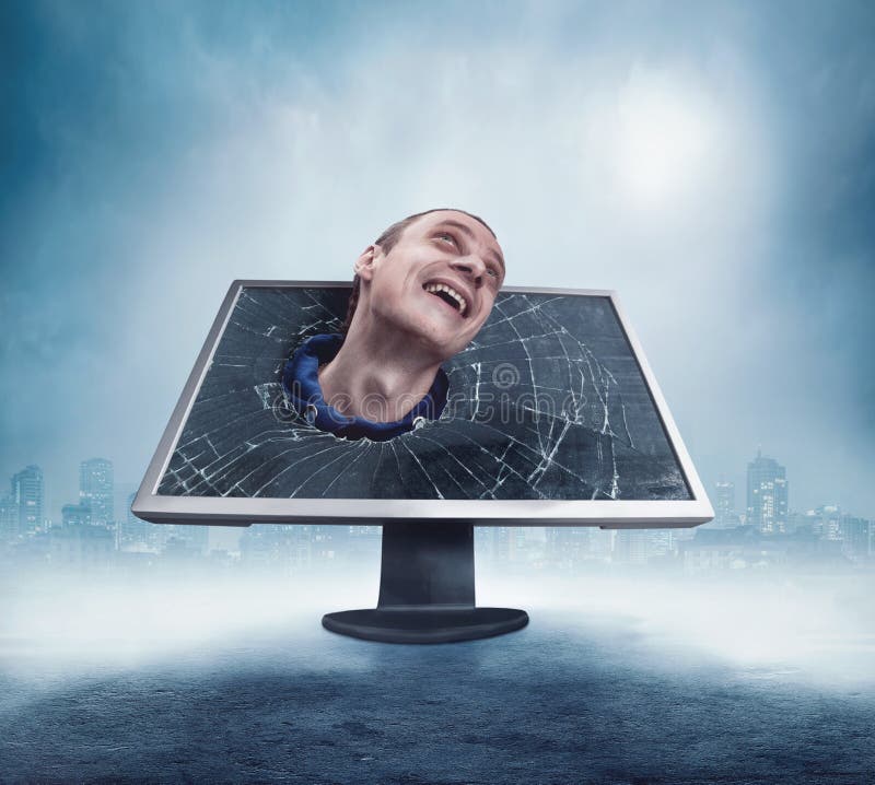 Man Looking from Cracked Monitor Stock Photo - Image of mistery, break ...