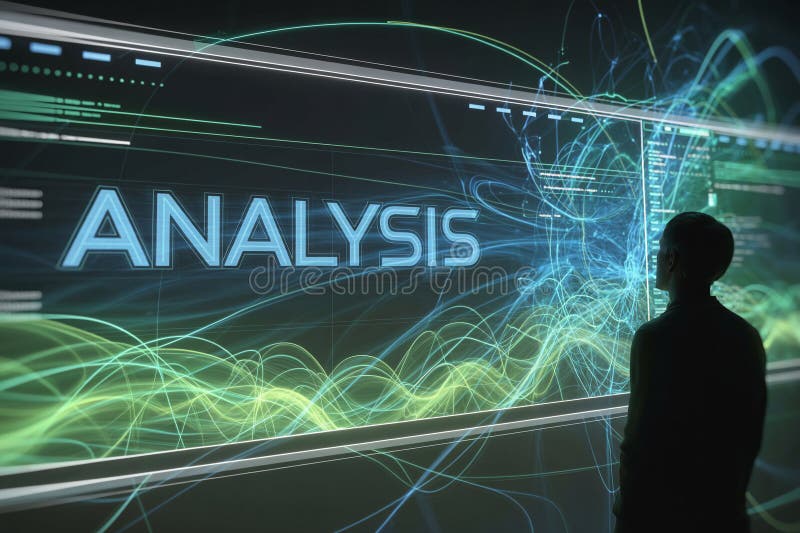 Man Looking at Data Analysis on a Digital Screen Stock Illustration ...