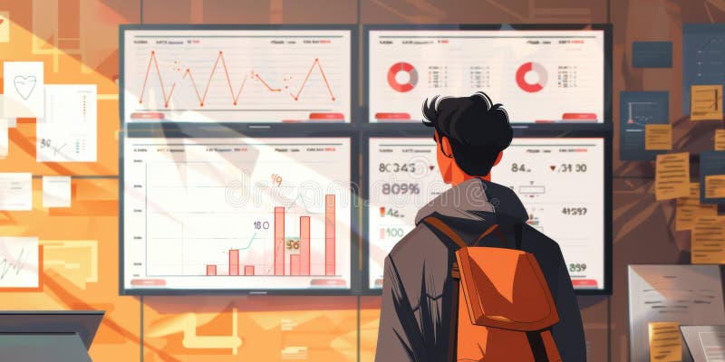 Man Looking at Data Charts on Monitors. Created by Generative ...