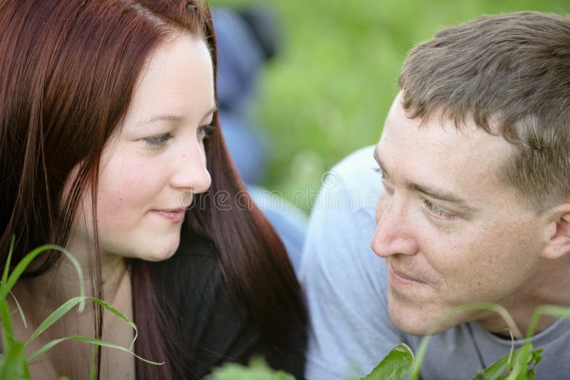 Man Looking Deeply in Love in the Meadow with His Woman Stock Image ...