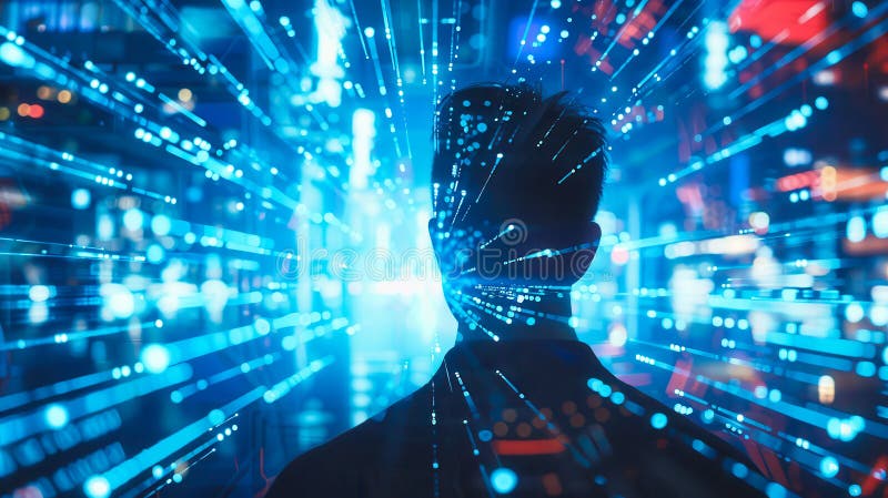 Man Looking at Digital Representation of a Human Head Stock Image ...