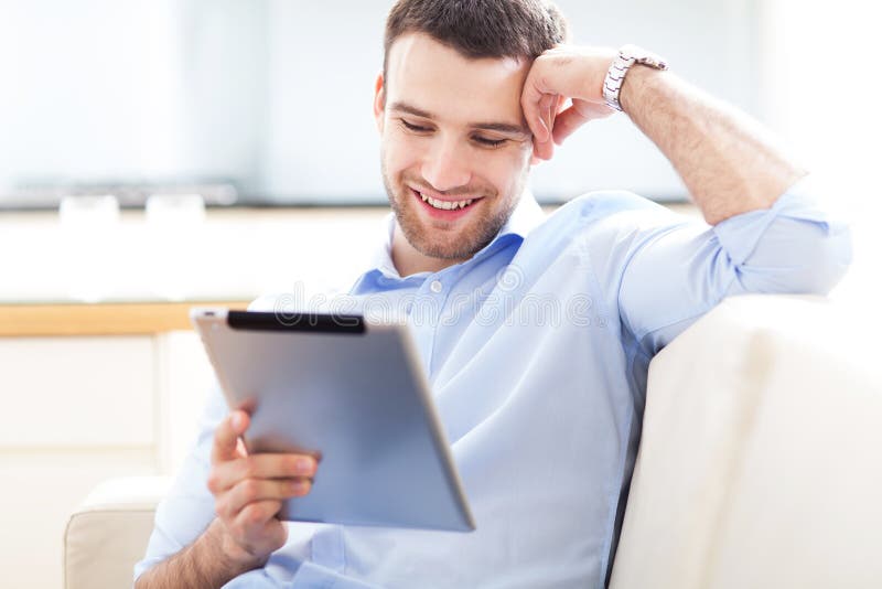 Man Looking at Digital Tablet Stock Image - Image of internet ...