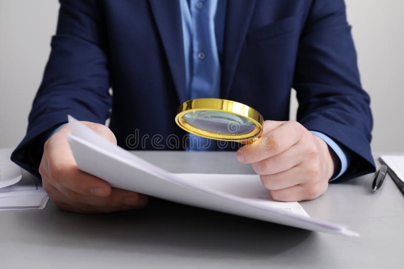 Document and Magnifier Icons on Blue Background. Data Validation ...