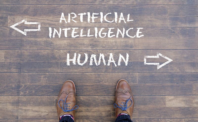 Man Looking Down at the Words Artificial Intelligence and Human Stock ...