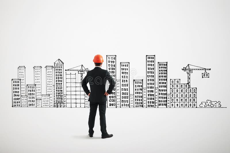 Man Looking at Drawing Cityscape Stock Image - Image of construction ...