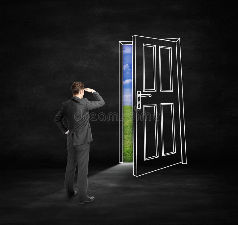 Man Looking at Drawing Door Stock Image - Image of open, looking: 32721989