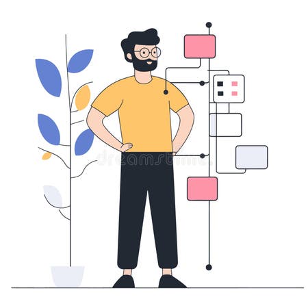 Man Looking at a Flowchart with Both Hands on Hips Minimal Vector Stock ...