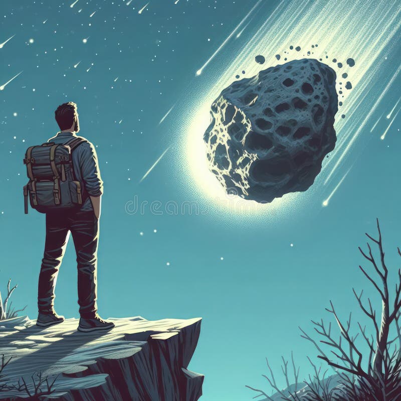 A Man Looking at a Flying Meteorite. Stock Image - Image of fireball ...